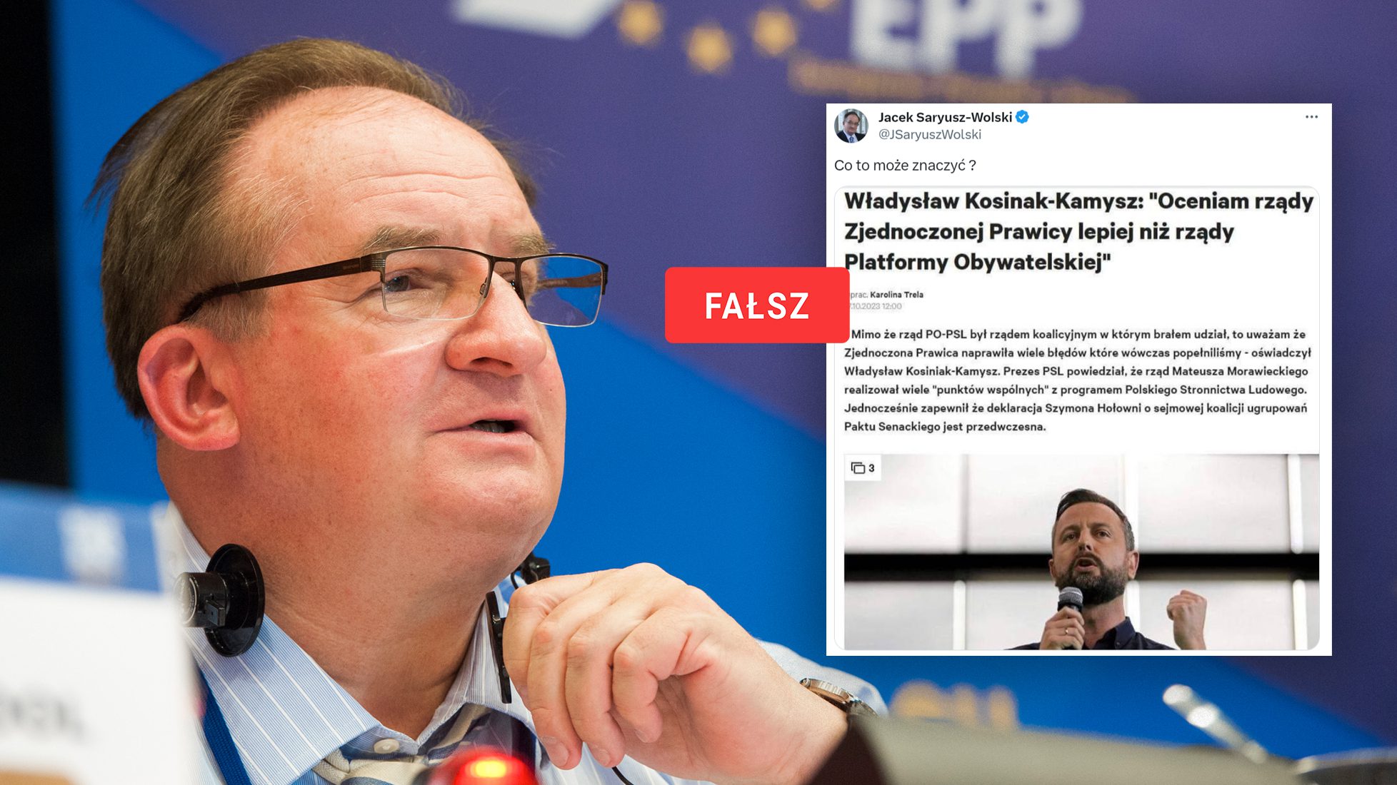 Szef ludowców "puszcza oko do PiS"? To fake news europosła PiS - CEDMO